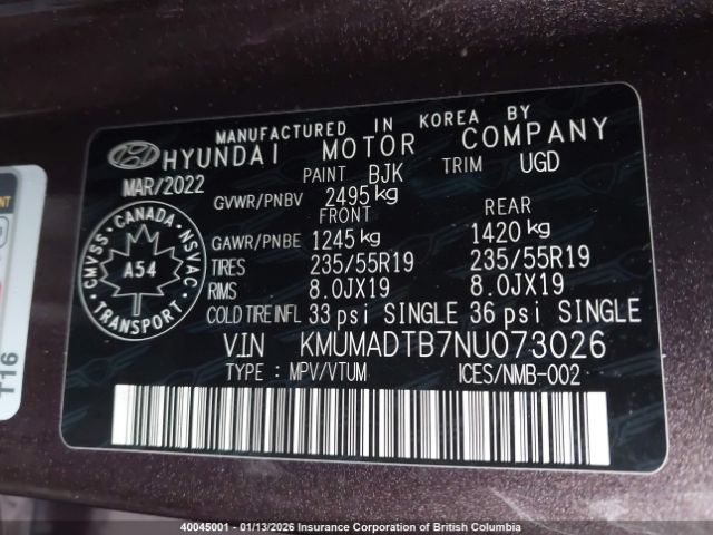 KMUMADTB7NU073026, 2022 Genesis Gv70 Select/advanced/sport Prestige ...