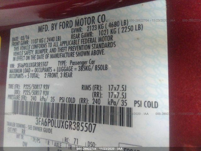 VIN: 3FA6P0LUXGR385507 | FORD FUSION 2016 car history - Stat.vin