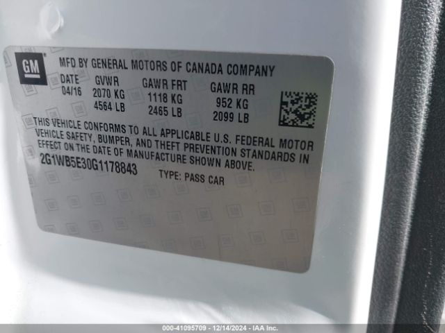 2G1WB5E30G1178843, 2016 Chevrolet Impala Limited Lt vehicle history