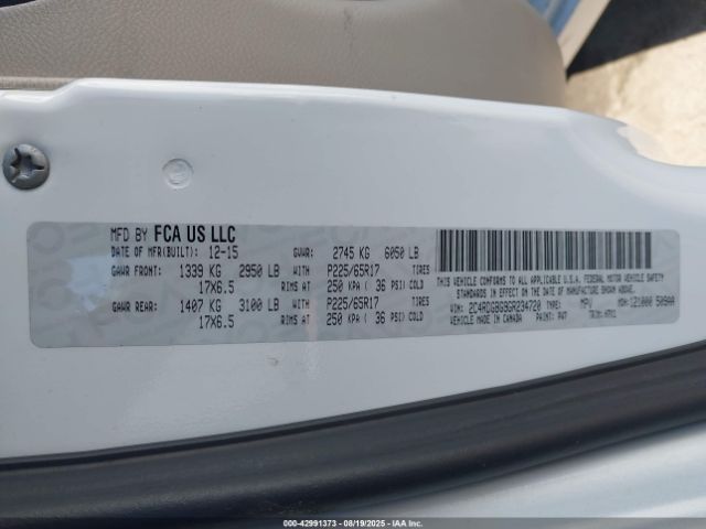 2C4RDGBG9GR234720, 2016 Dodge Grand Caravan Se vehicle history