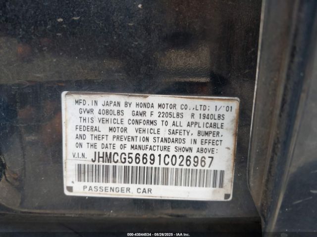 JHMCG56691C026967, 2001 Honda Accord 2.3 Ex vehicle history