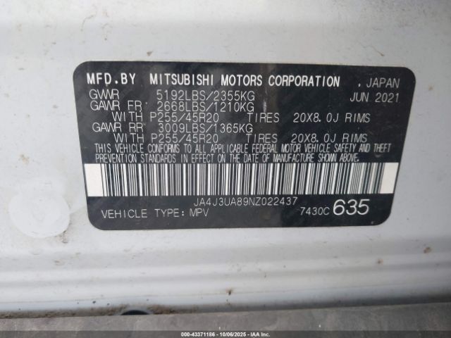 JA4J3UA89NZ022437, 2022 Mitsubishi Outlander Black Edition 2wd/se 2.5 ...