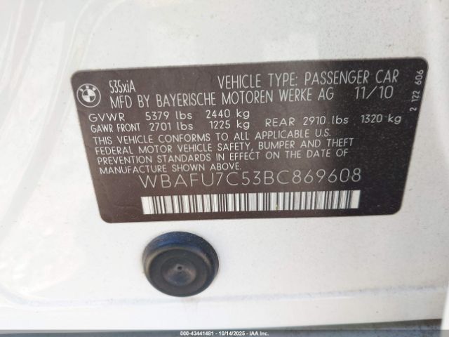 WBAFU7C53BC869608, 2011 Bmw 535i Xdrive vehicle history