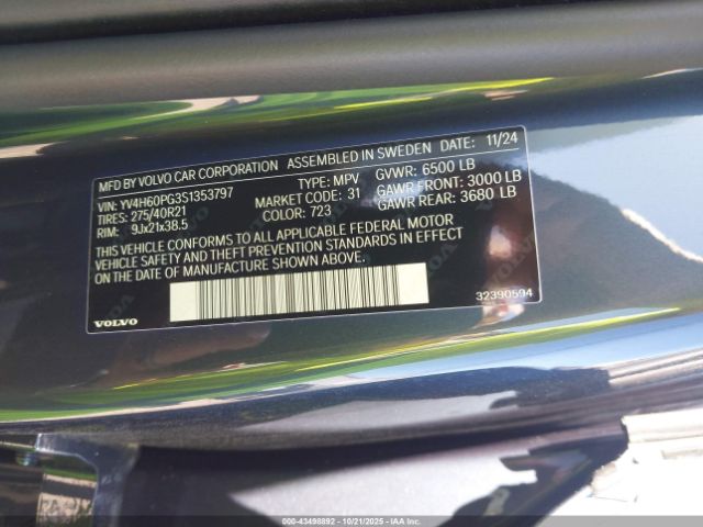 YV4H60PG3S1353797, 2025 Volvo Xc90 Plug-in Hybrid T8 Ultra 7-seater ...