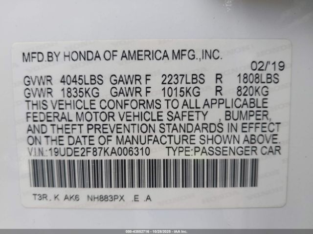 19UDE2F87KA006310, 2019 Acura Ilx Premium A-spec Packages/technology A ...