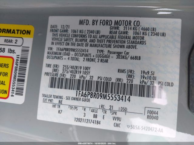 1FA6P8R09M5553414, 2021 Ford Mustang Mach 1 Fastback vehicle history