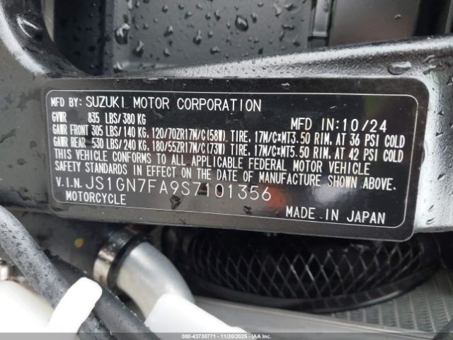JS1GN7FA9S7101356, 2025 Suzuki Gsx-r600 vehicle history