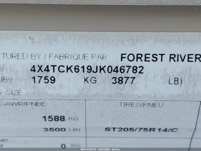 4X4TCK619JK046782, 2018 Forest River Wolf Pup vehicle history