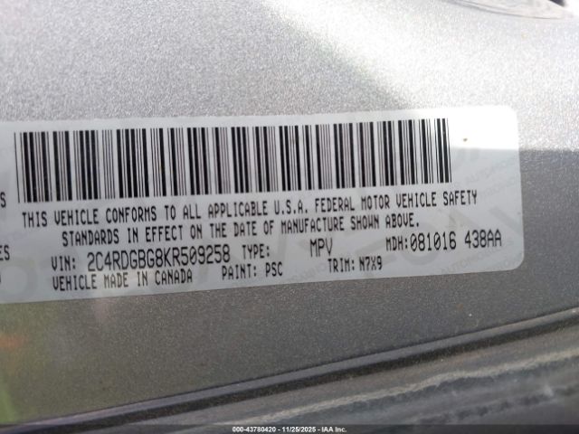 2C4RDGBG8KR509258, 2019 Dodge Grand Caravan Se Plus vehicle history