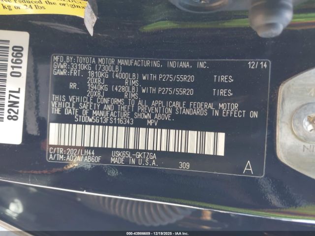 5TDDW5G13FS116343, 2015 Toyota Sequoia Platinum 5.7l V8 vehicle history