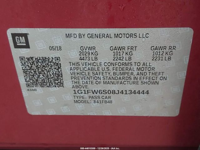 1G1FW6S08J4134444, 2018 Chevrolet Bolt Ev Lt vehicle history