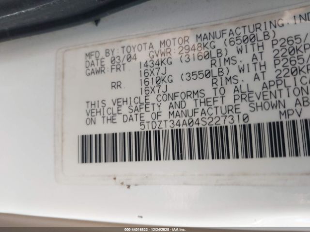 5TDZT34A04S227310, 2004 Toyota Sequoia Sr5 V8 vehicle history