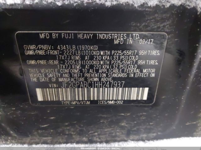JF2GPABC1HH247937, 2017 Subaru Crosstrek 2.0i Premium vehicle history