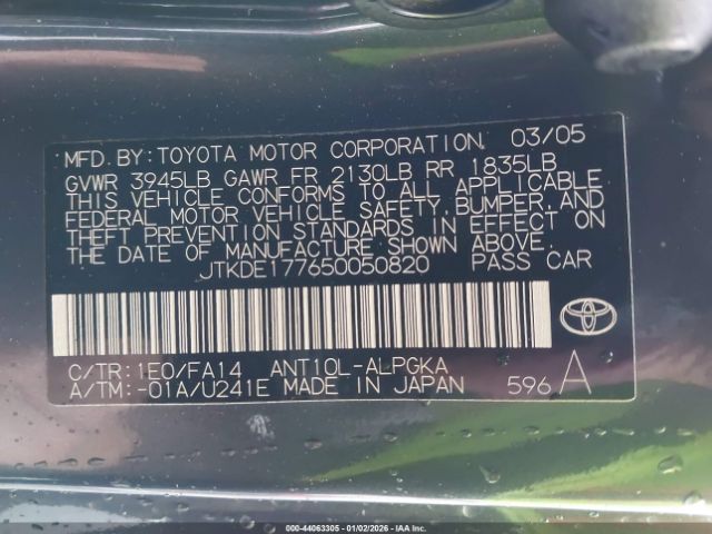 JTKDE177650050820, 2005 Scion Tc vehicle history