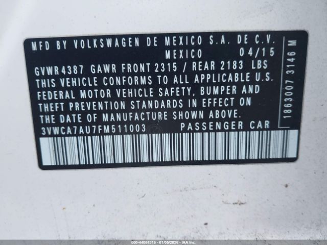 3VWCA7AU7FM511003, 2015 Volkswagen Golf Sportwagen Tdi S 4-door vehicle ...