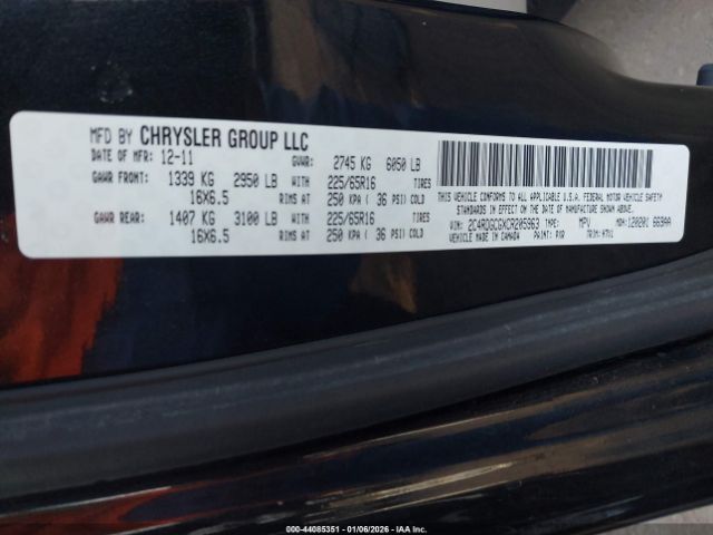 2C4RDGCGXCR205963, 2012 Dodge Grand Caravan Sxt vehicle history