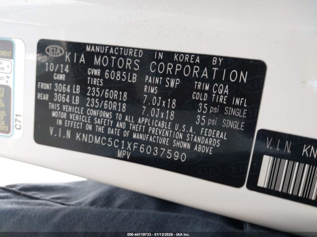 KNDMC5C1XF6037590, 2015 Kia Sedona Sx vehicle history