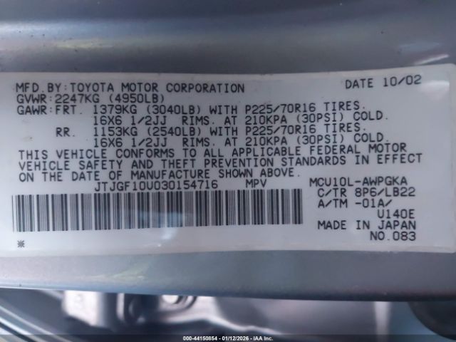 JTJGF10U030154716, 2003 Lexus Rx 300 vehicle history