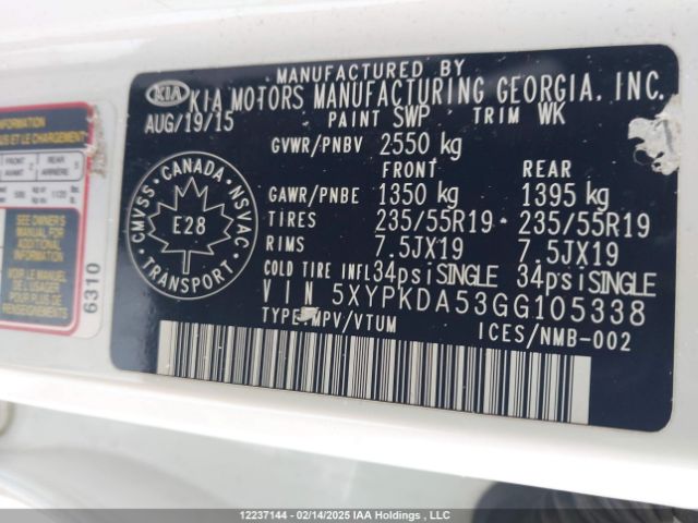 5XYPKDA53GG105338, 2016 Kia Sorento Sx/sx Limited vehicle history