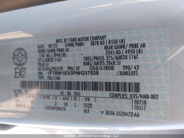 1FT6W1EV3PWG37538, 2023 Ford F150 Lightning Pro/lightning Xlt/lightning ...