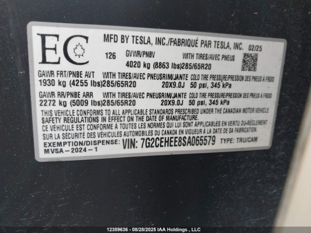 7G2CEHEE8SA065579, 2025 Tesla Cybertruck Cyberbeast vehicle history