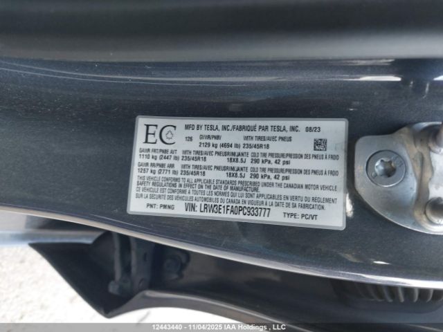 LRW3E1FA0PC933777, 2023 Tesla Model 3 Rwd vehicle history