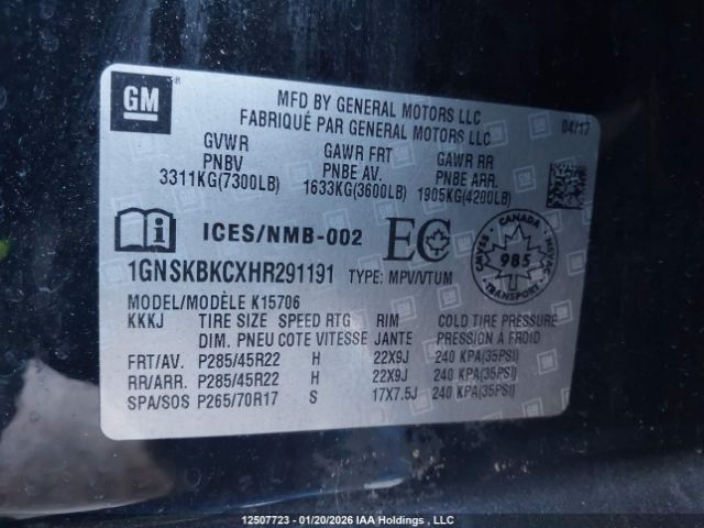 1GNSKBKCXHR291191, 2017 Chevrolet Tahoe Lt vehicle history